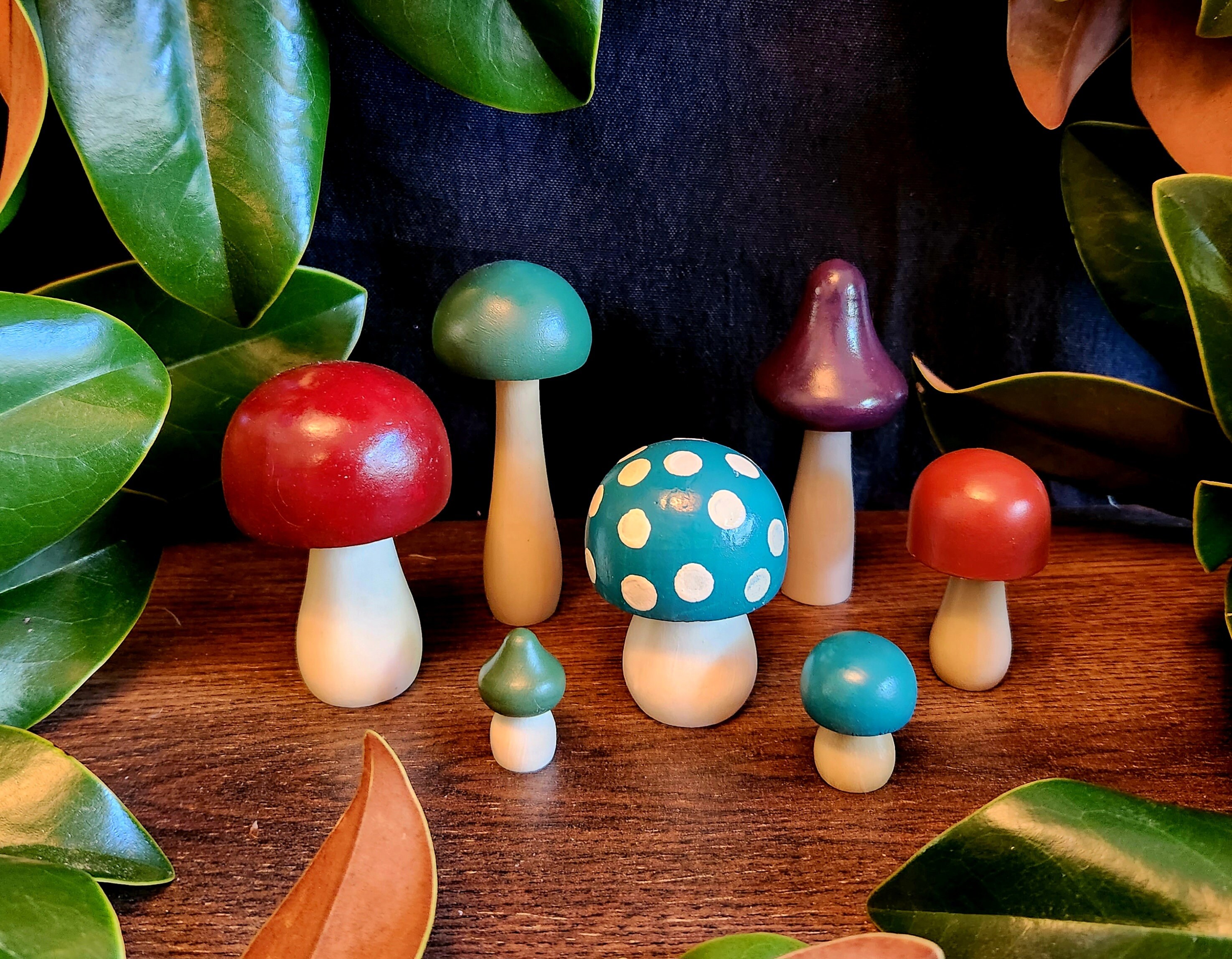 Hand-painted Wooden Mushroom Set -seven (7) Pieces, Super Cute! for ...