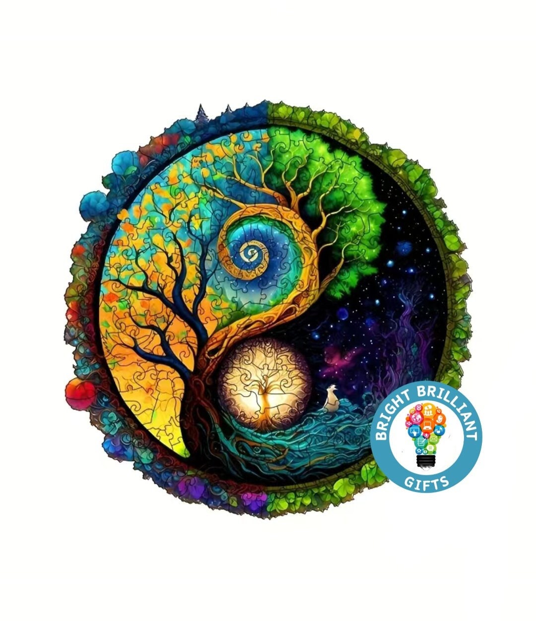 The Ying Yang Tree Wooden Jigsaw Puzzle, Round, Uniquely-shaped Pieces ...