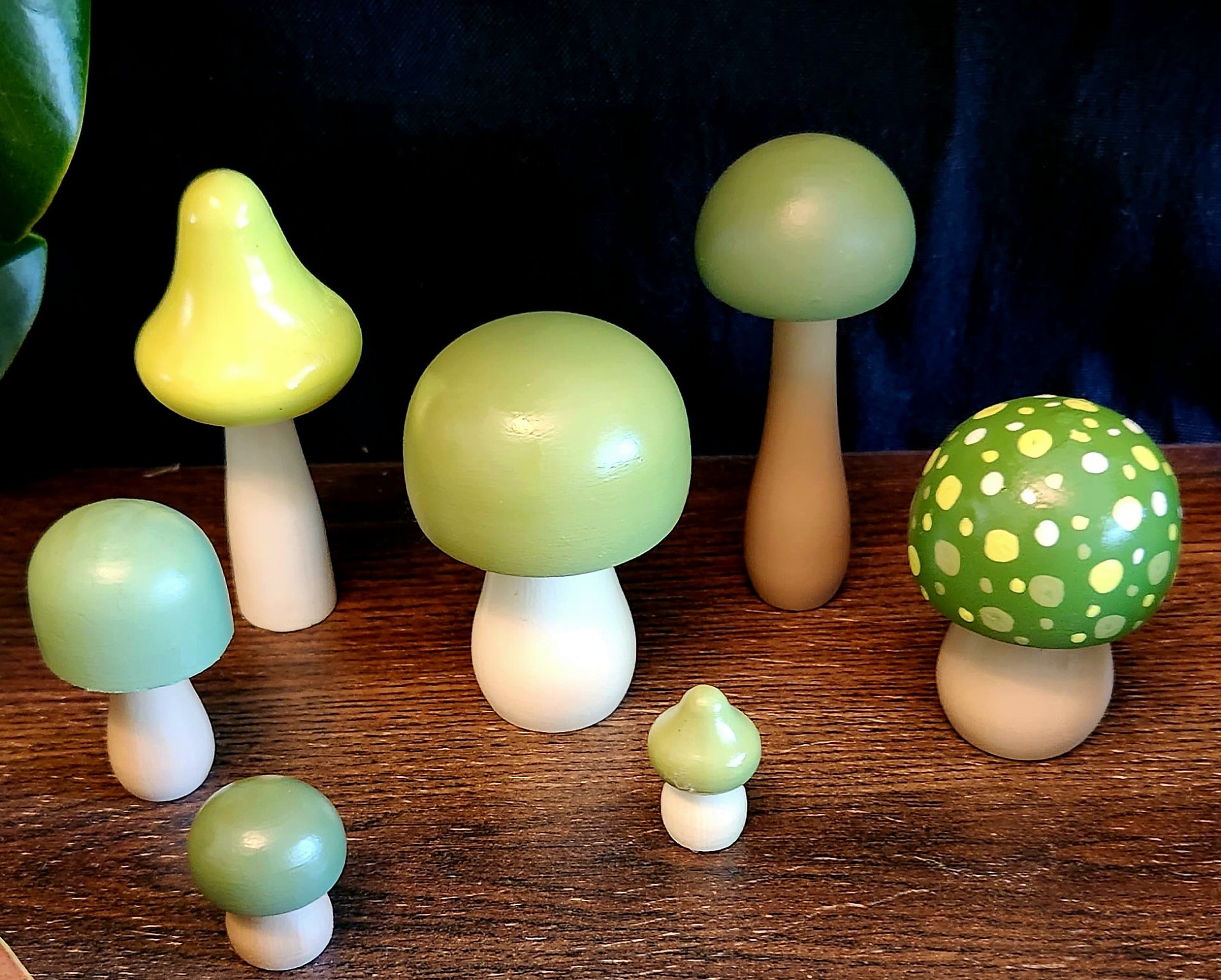 Hand-painted Wooden Mushroom Set -seven (7) Pieces, Super Cute! for ...