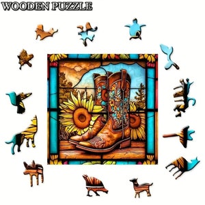 Cowboy Boots- Wooden Jigsaw Puzzle, Round, Uniquely-shaped Pieces ...