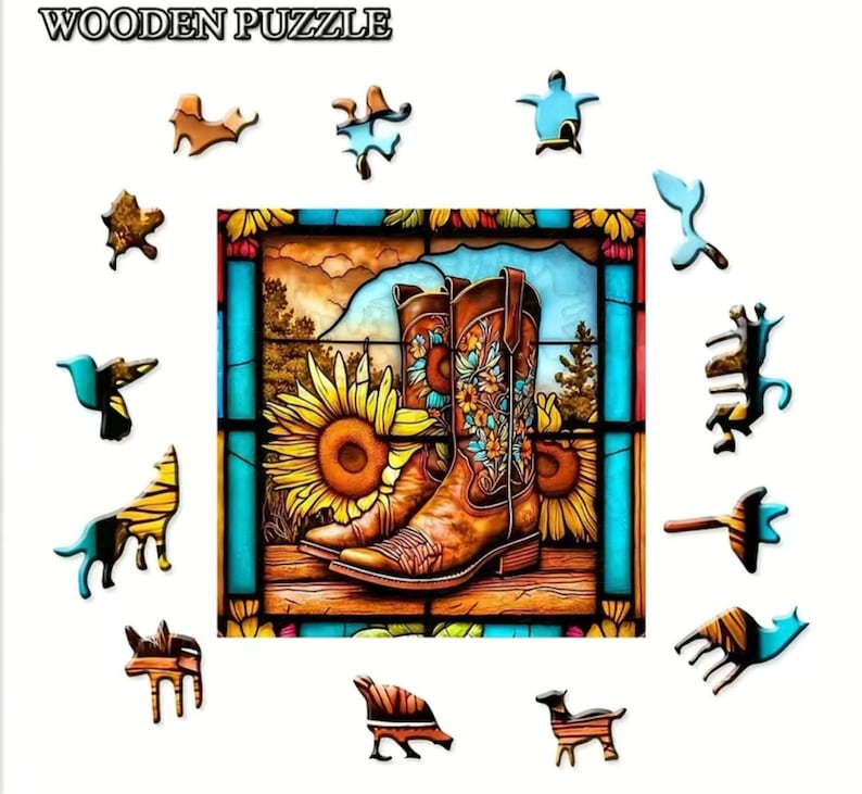 Cowboy Boots Wooden Jigsaw Puzzle, Round, Uniquely-shaped Pieces ...