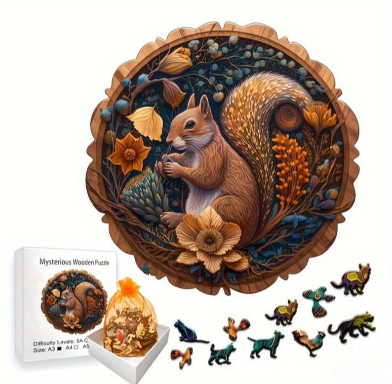 The Savvy Squirrel Wooden Jigsaw Puzzle, Round, Uniquely-shaped Pieces ...