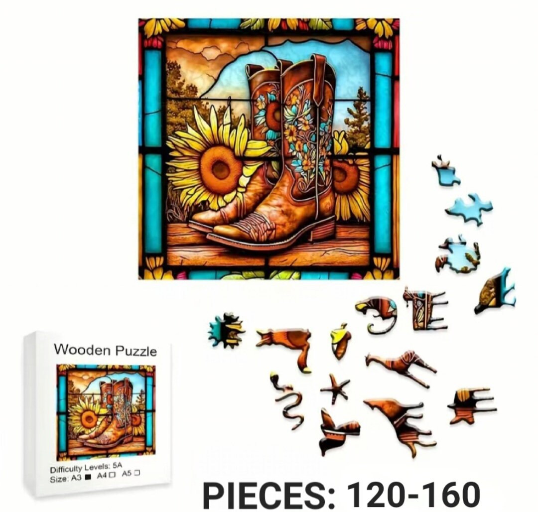 Cowboy Boots Wooden Jigsaw Puzzle, Round, Uniquely-shaped Pieces ...