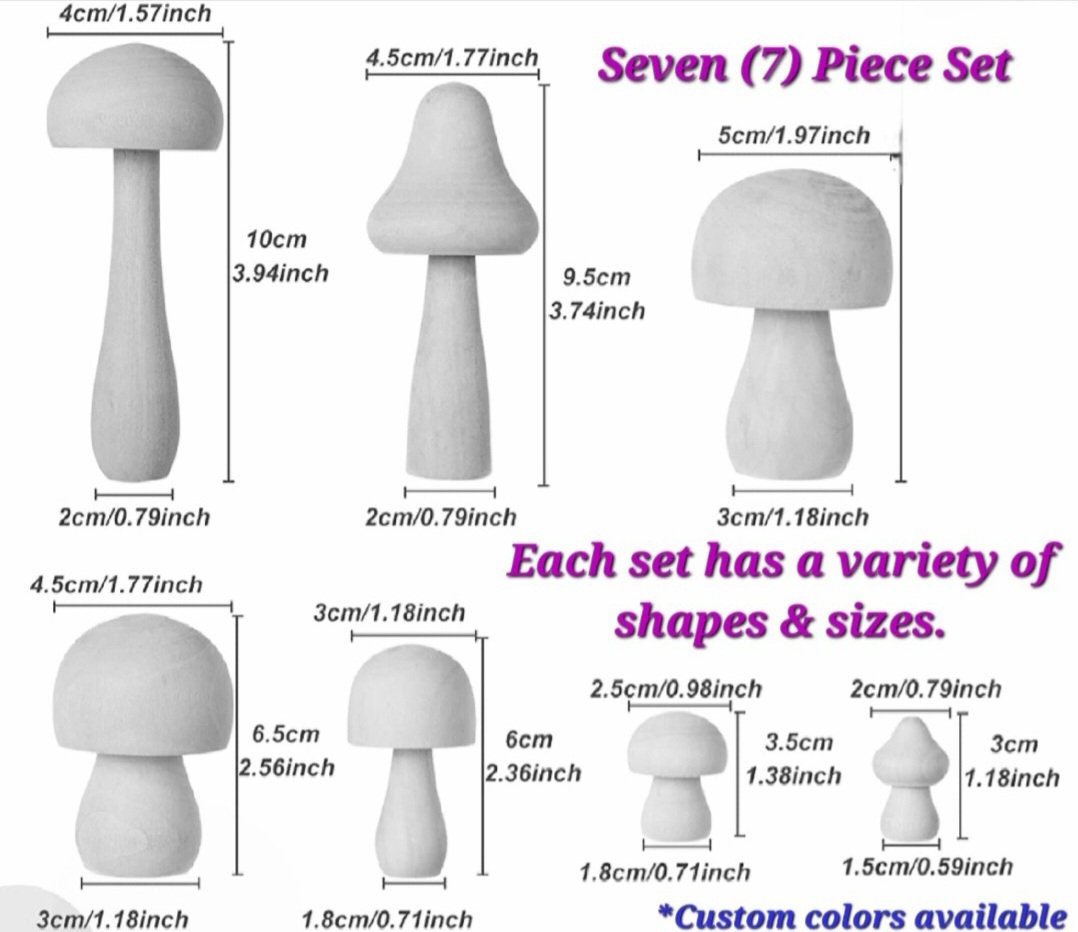 Hand-painted Wooden Mushroom Set -seven (7) Pieces, Super Cute! for ...