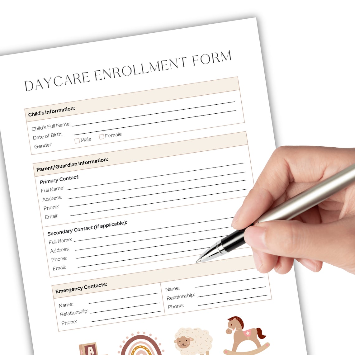 Daycare Enrollment Form PDF, Child Care Registration, Daycare Form ...