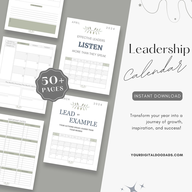 2024 Printable Leadership Quotes Calendar Monthly Motivational Planner ...