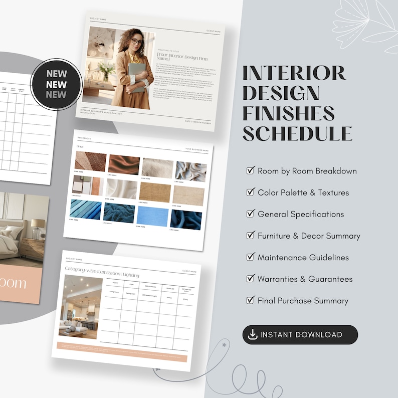 Interior Design Finishes Schedule Canva Template, Fixtures and Finishes ...