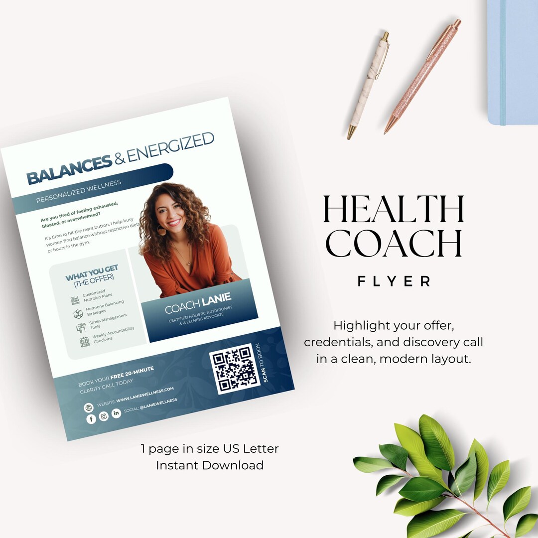 Health Coach Flyer Canva Template, Wellness Coach Marketing Sheet ...