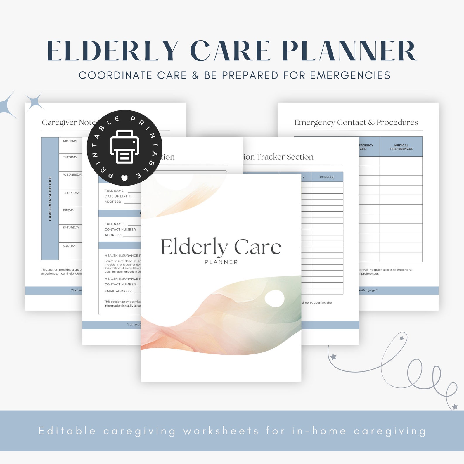Elderly Care Emergency Binder Senior Care Planner Caregiver Planner ...