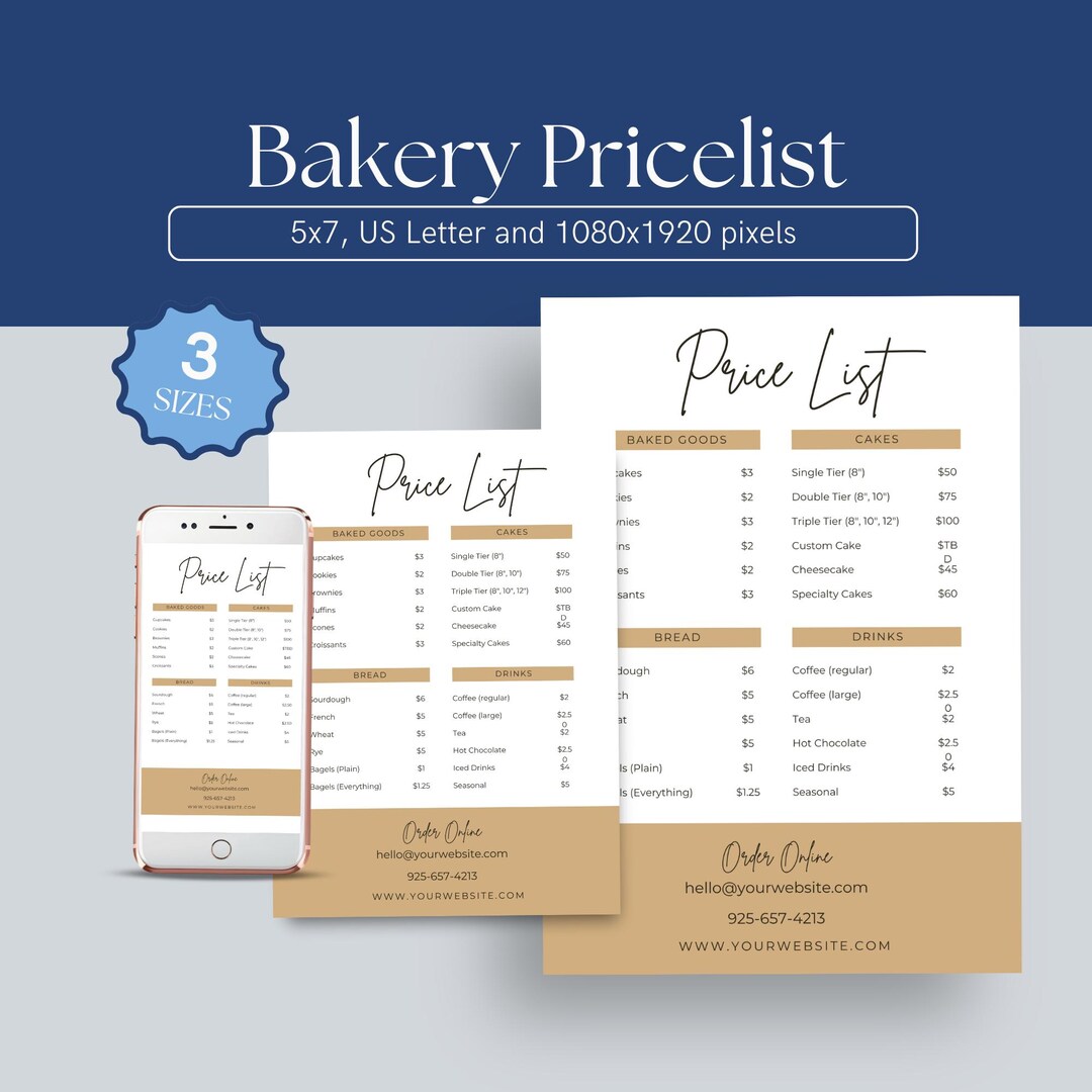 Bakery Pricelist, Bakery Menu Template, Editable Pricelist Template ...