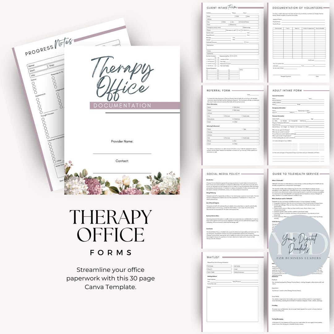 Therapy Office Business Forms Canva Template, Editable Counseling ...
