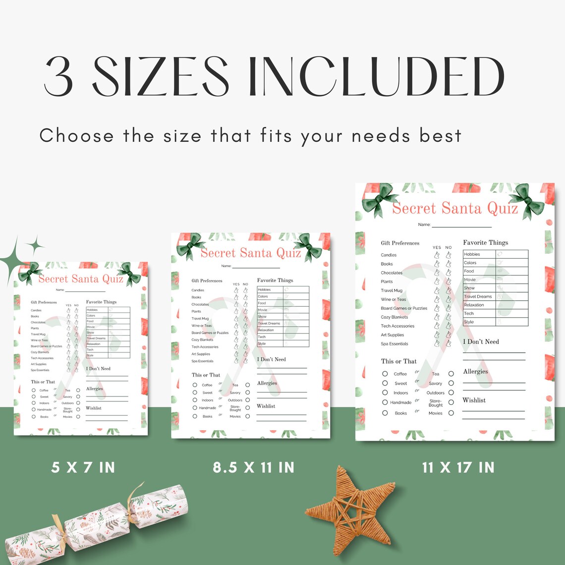 Printable Secret Santa Quiz, Holiday Gift Exchange Form, Office Party ...