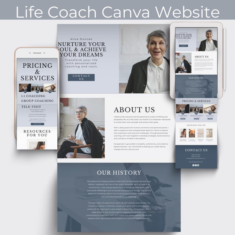 Life Coach Canva Website Template, Editable Coaching Website ...