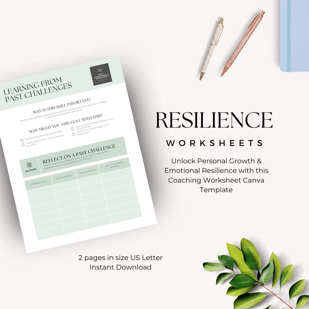 Resilience Coaching Worksheet, Growth Mindset Therapy Worksheet, Life ...