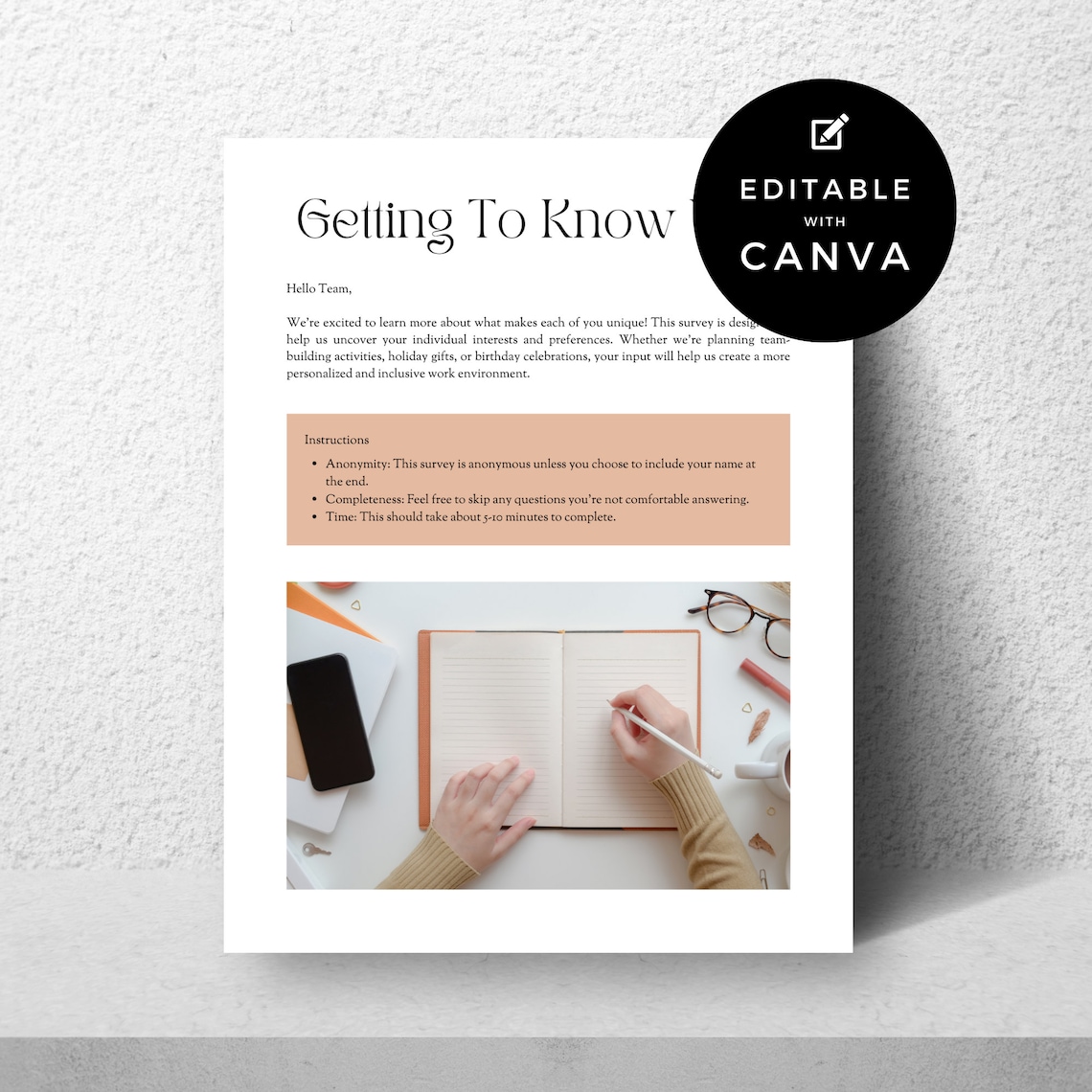 Employee Survey Template Printable Get to Know You Favorites List Team ...