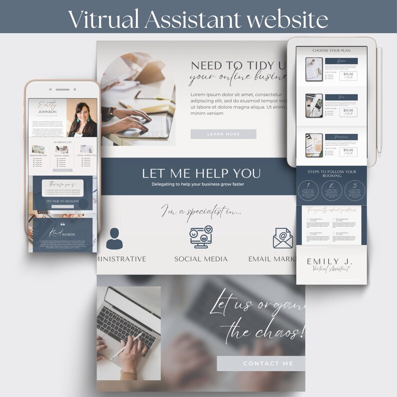 Virtual Assistant Canva Website Template One Page Website for VA Done ...