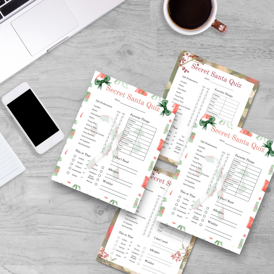 Printable Secret Santa Quiz, Holiday Gift Exchange Form, Office Party ...