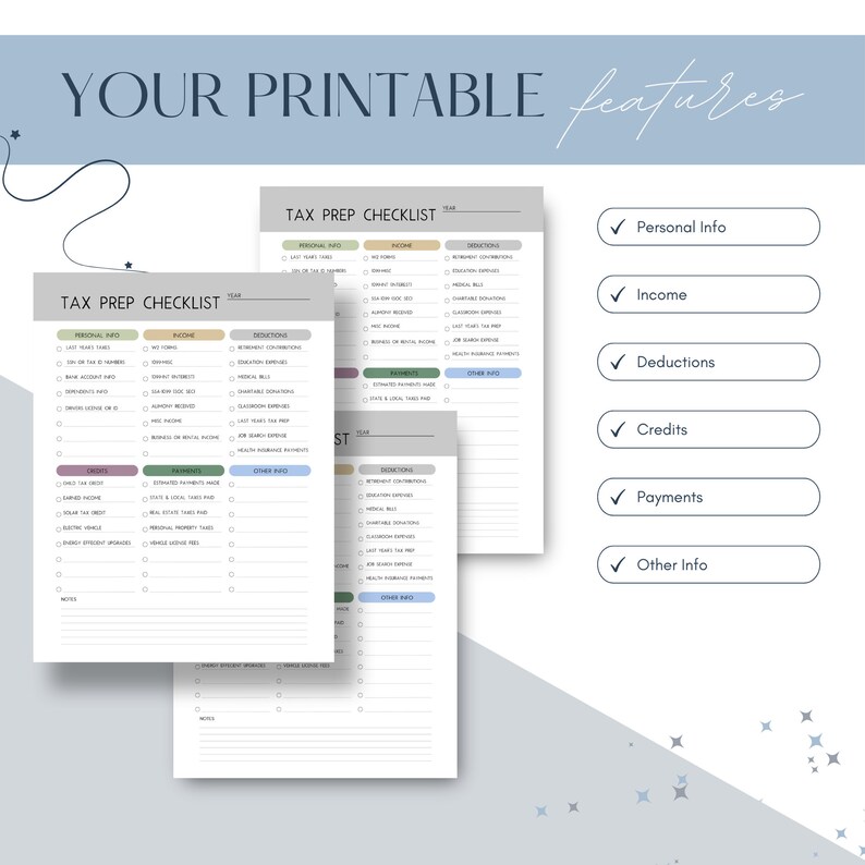 Tax Prep Checklist Financial Preparation Printable to Stay Organized ...