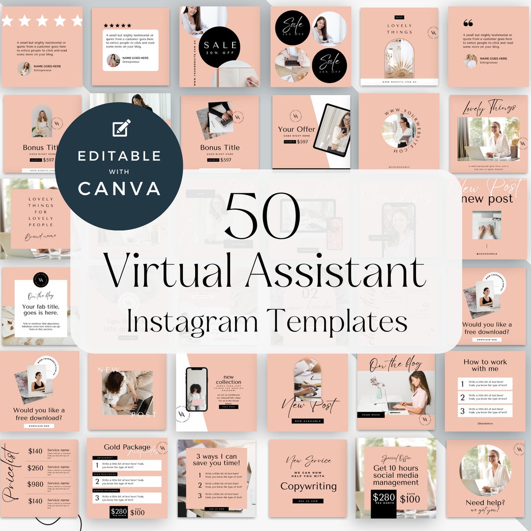Virtual Assistant Instagram Post Canva Template VA Social Media Post ...