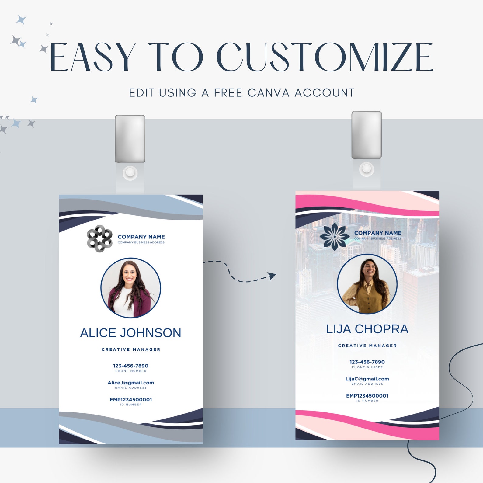 ID Badge Template Work Badge Photo ID Card Employee Name Badge ...