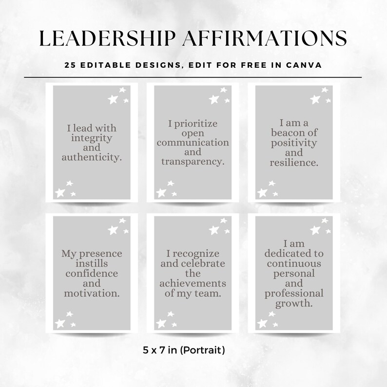 Printable Leadership Affirmation Cards for Motivation Editable Daily ...