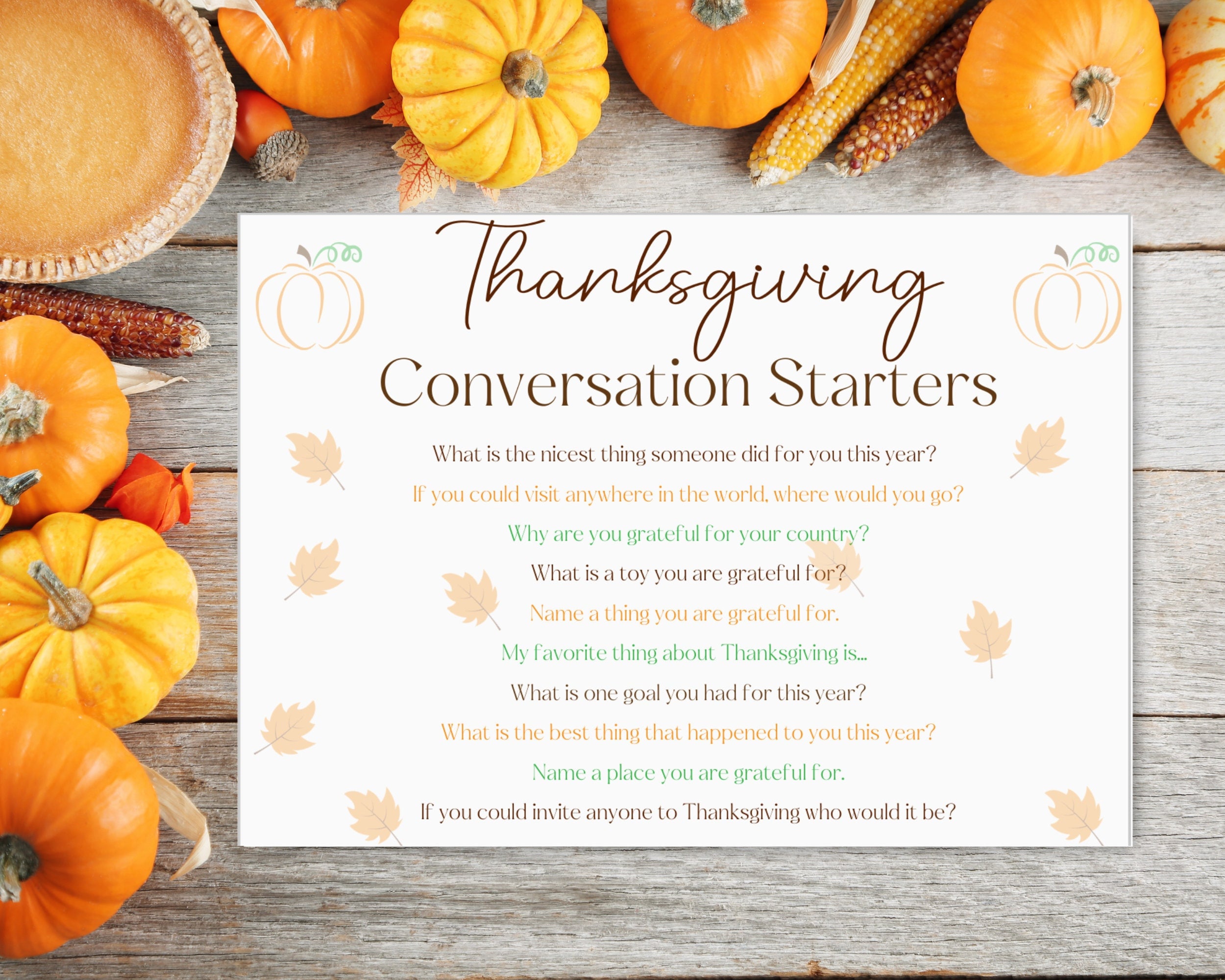 Thanksgiving Conversation Starters, Thanksgiving Icebreaker Game ...