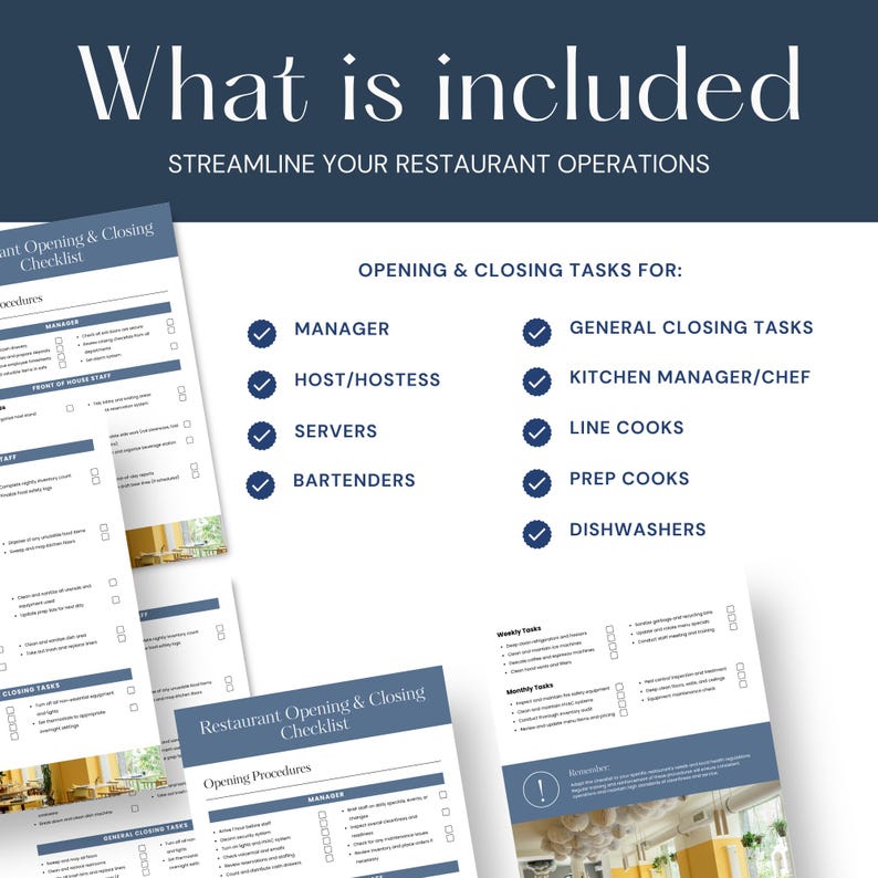 Restaurant Opening and Closing Checklist, Kitchen Prep Server Duties ...