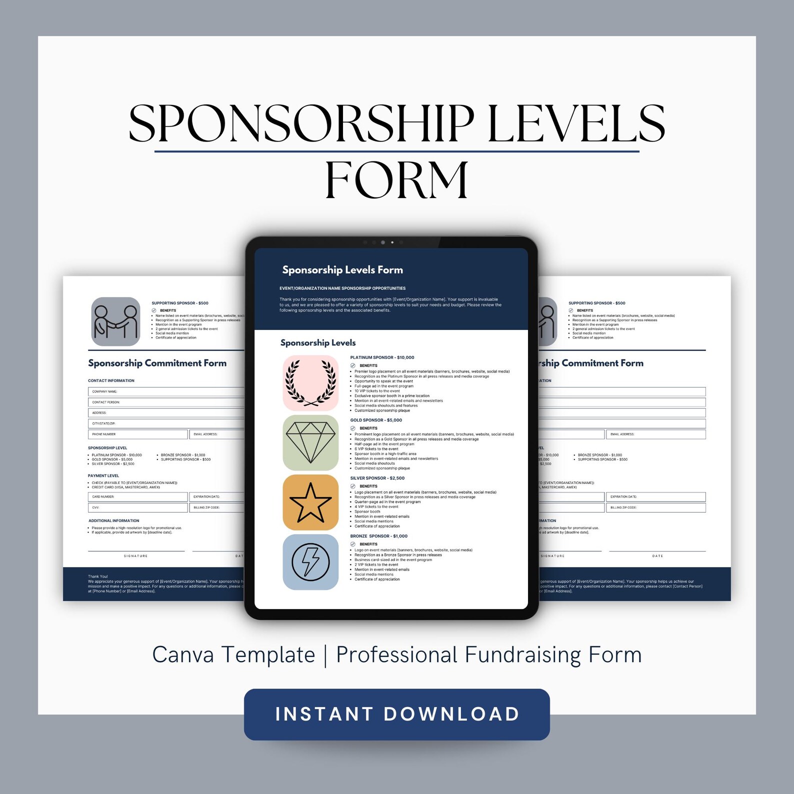 Sponsorship Levels Form Canva Template, Canva Donor Template, Editable ...