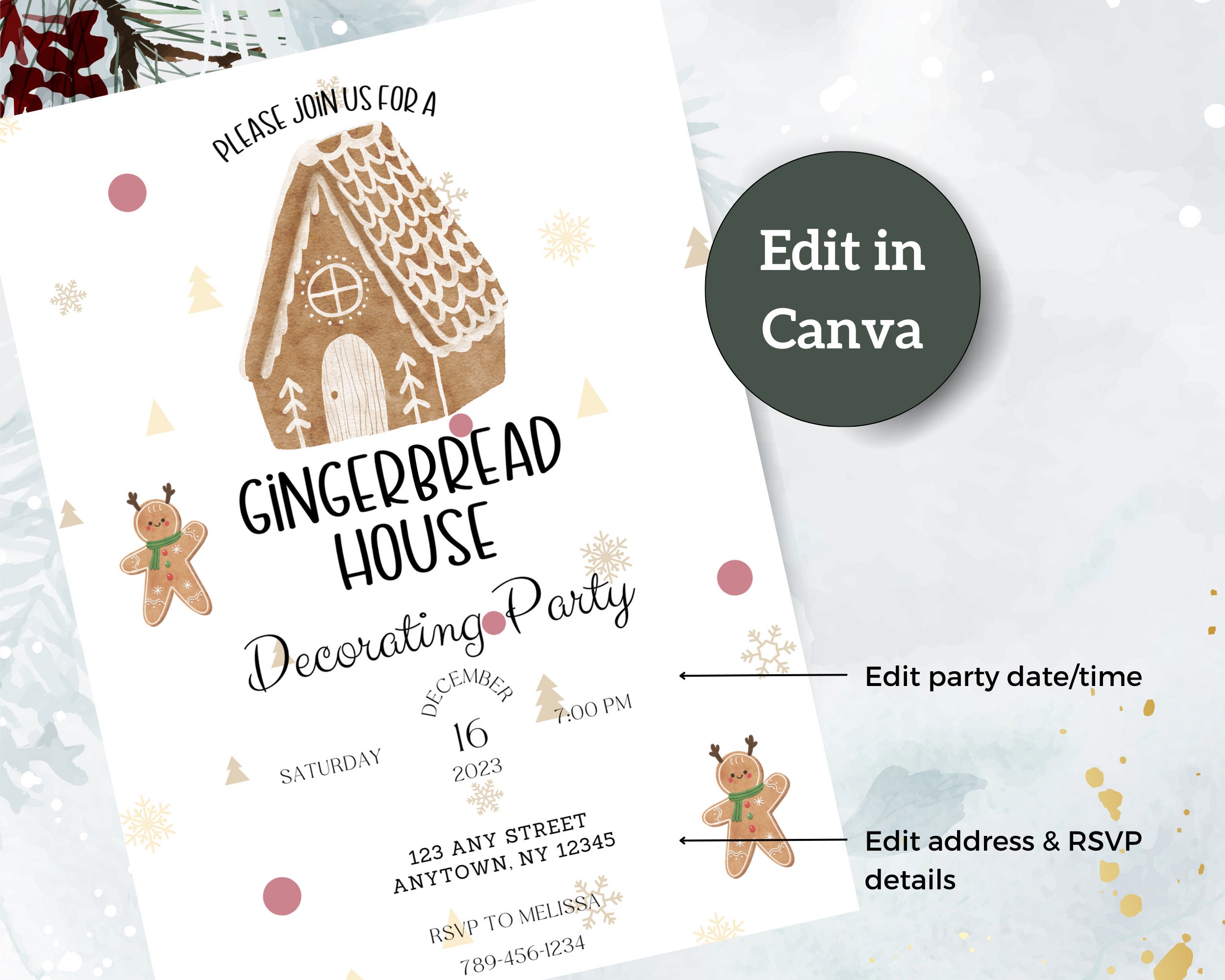 Editable Gingerbread House Decorating Party Invitation, Christmas Party ...