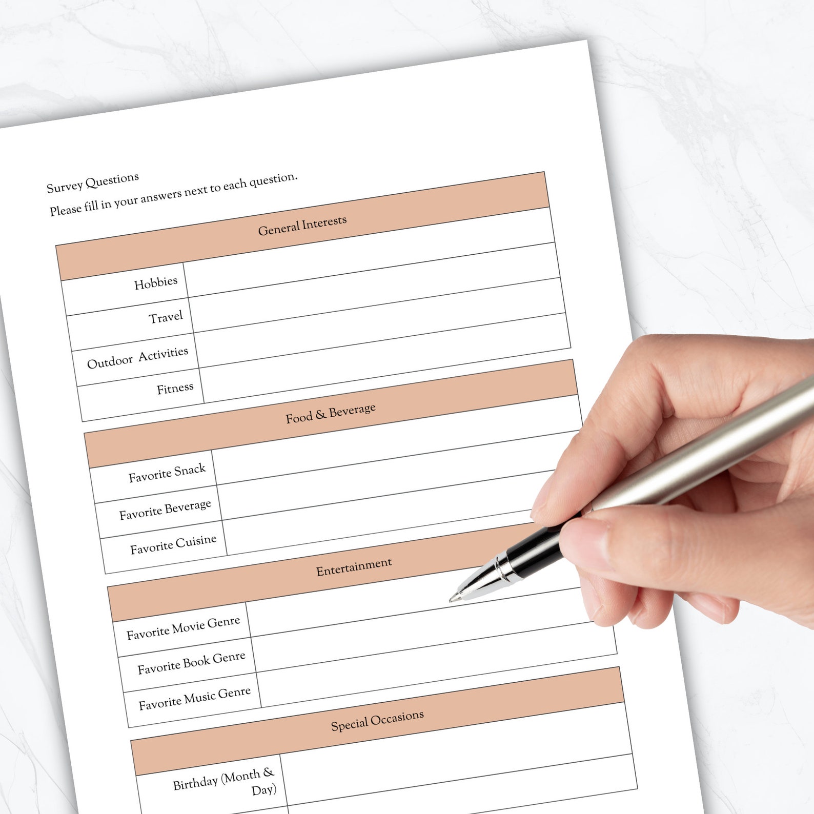 Employee Survey Template Printable Get to Know You Favorites List Team ...