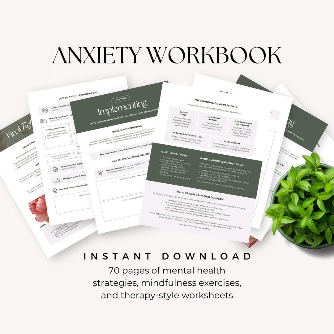 Anxiety Workbook Printable PDF Calming Journal, Mental Health Self Care ...