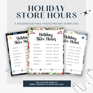 Holiday Business Hours Sign, Opening Hours Store Template, Editable ...