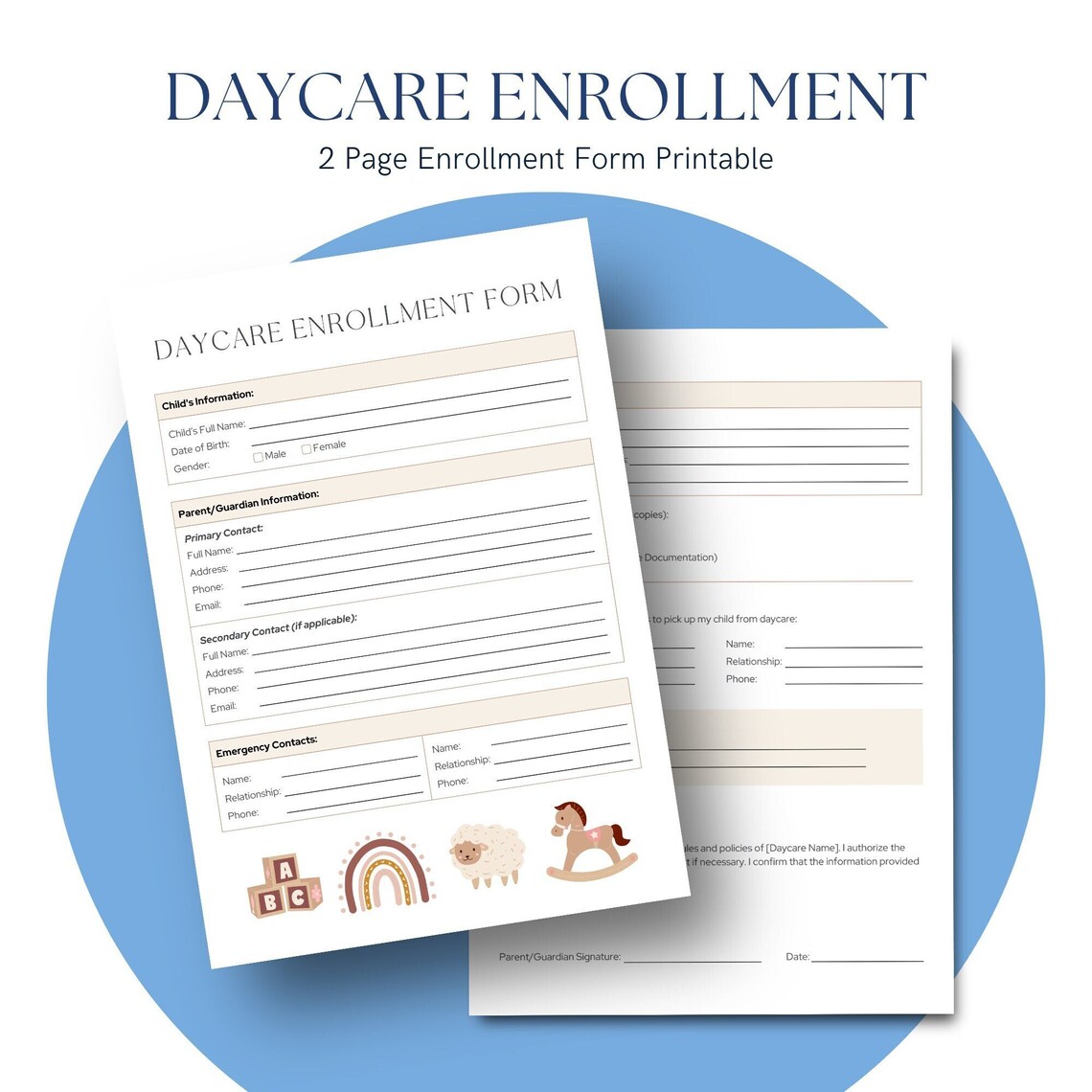 Daycare Enrollment Form PDF, Child Care Registration, Daycare Form ...