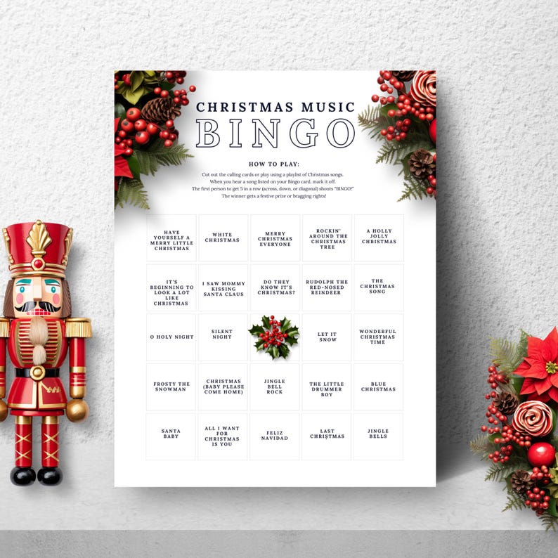 Office Christmas Music Bingo – Printable Holiday Office Party Game ...