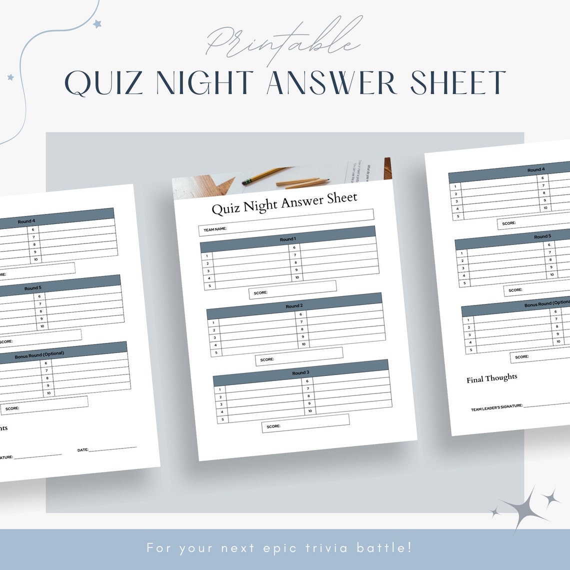 Quiz Night Answer Sheet, Work Party Game, Trivia Player Answer Card ...