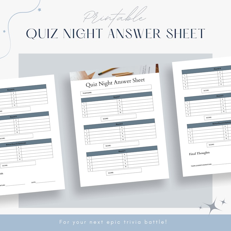 Quiz Night Answer Sheet, Work Party Game, Trivia Player Answer Card ...
