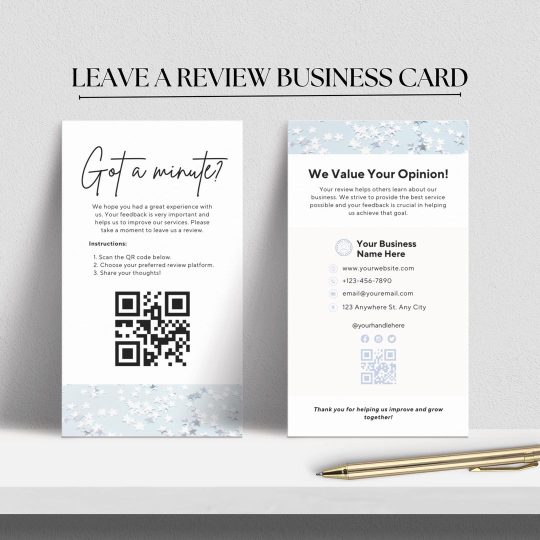 Custom QR Code Leave a Review Card Canva Template, Editable Small ...