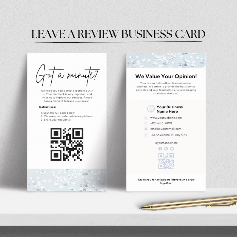 Custom QR Code Leave a Review Card Canva Template, Editable Small ...