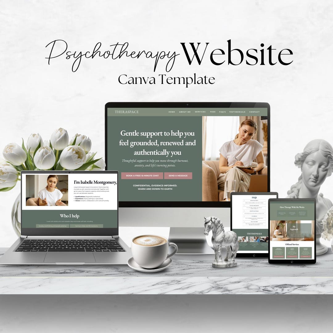 Psychotherapy Canva Website Template, Editable Landing Page for ...