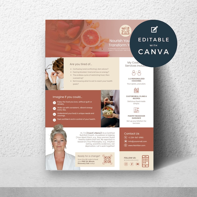 Nutrition Coach Flyer Canva Template, Wellness Coach Health Handout ...