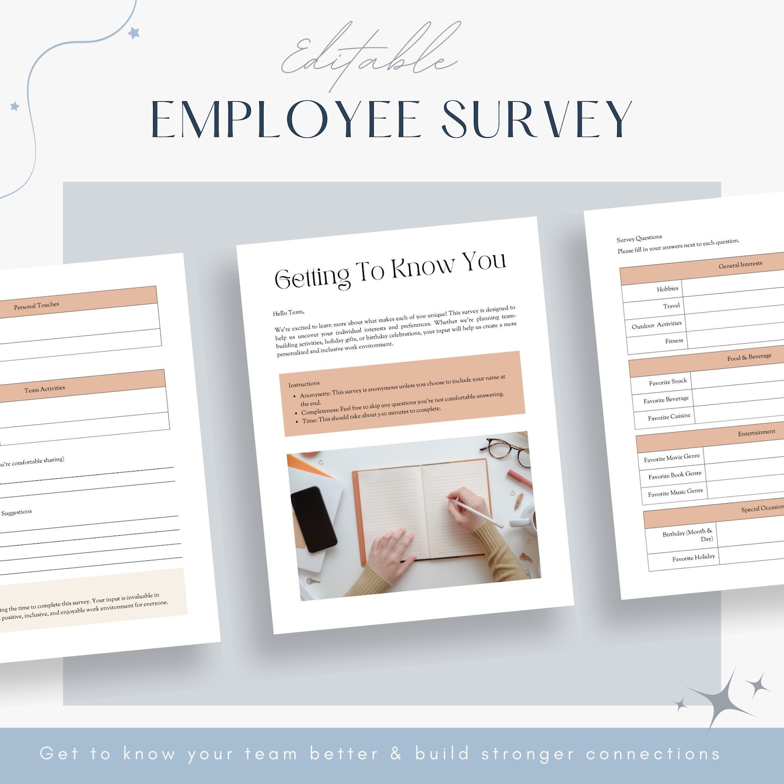Employee Survey Template Printable Get to Know You Favorites List Team ...
