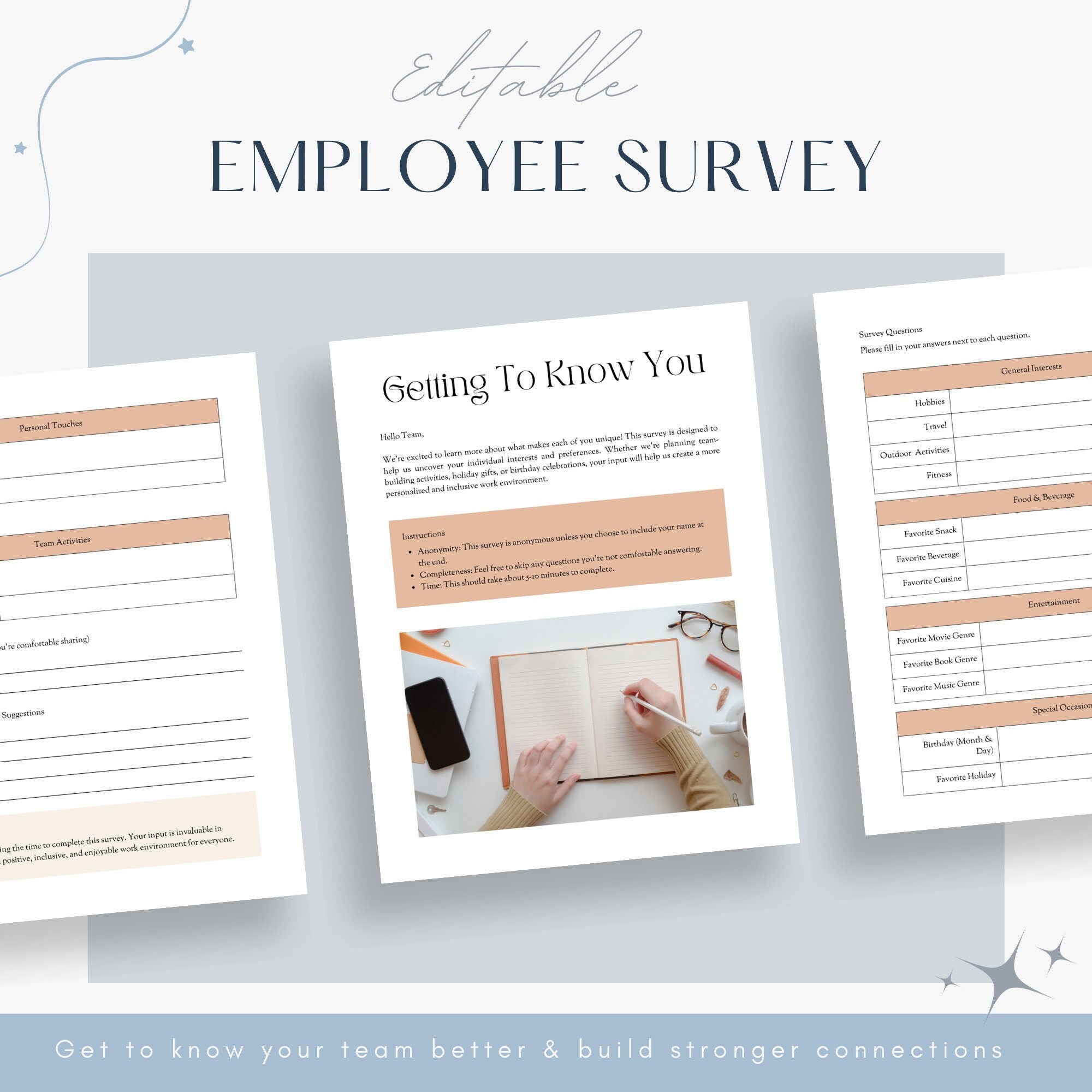 Employee Survey Template Printable Get to Know You Favorites List Team ...