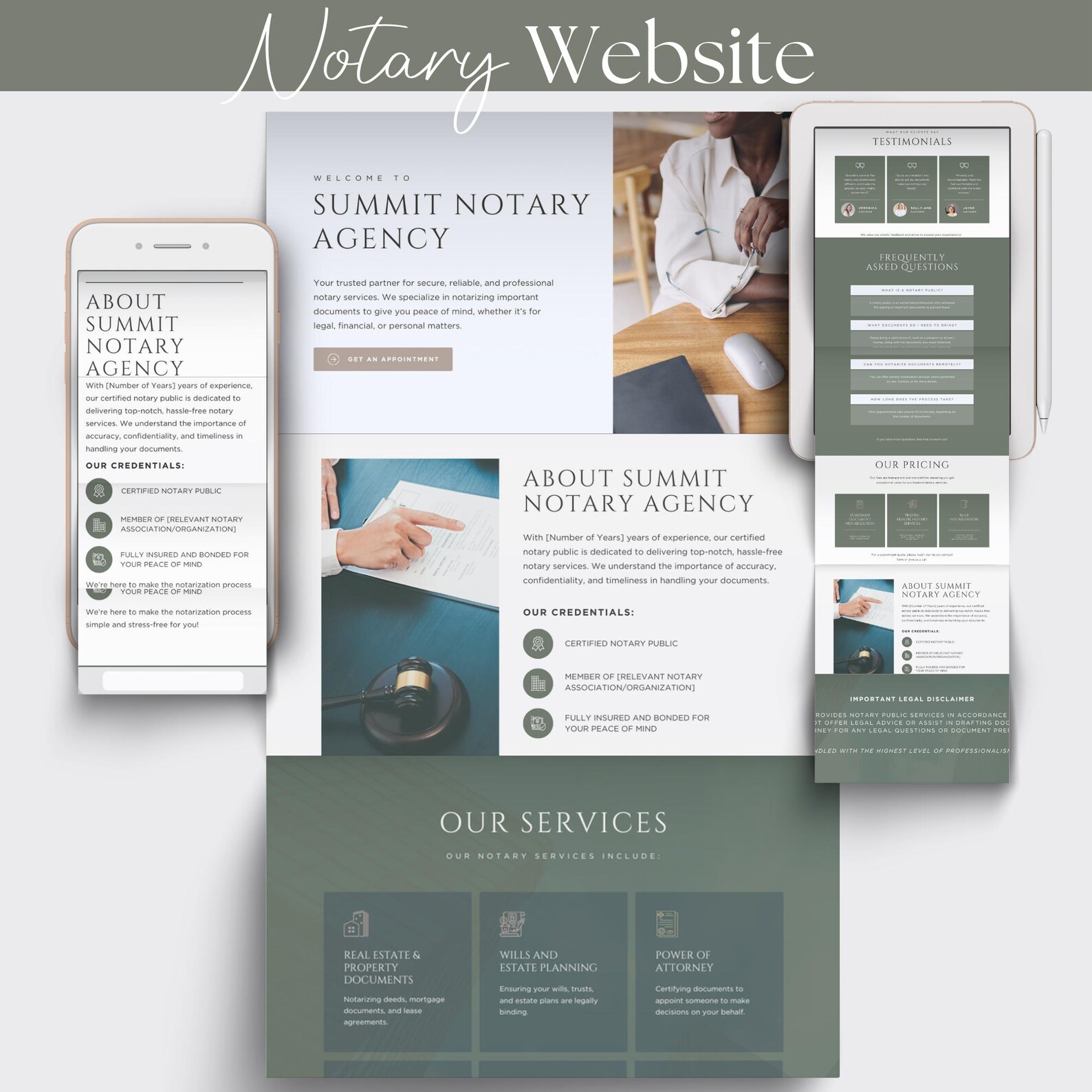 Editable Notary Website Canva Template for Professional Notary and ...