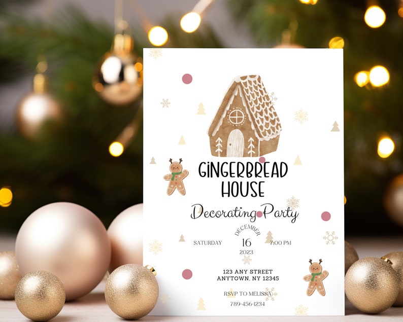 Editable Gingerbread House Decorating Party Invitation, Christmas Party ...