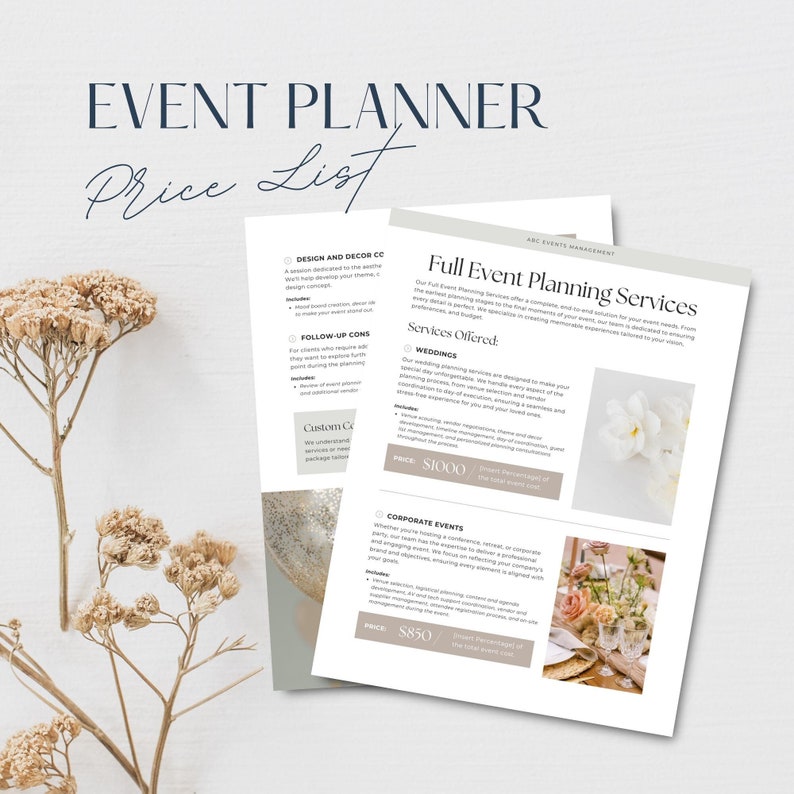 Event Planner Price List Canva Template, Editable Pricing Guide ...