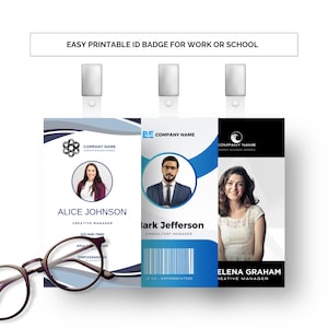 ID Badge Template Work Badge Photo ID Card Employee Name Badge ...