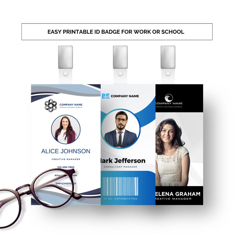 ID Badge Template Work Badge Photo ID Card Employee Name Badge ...