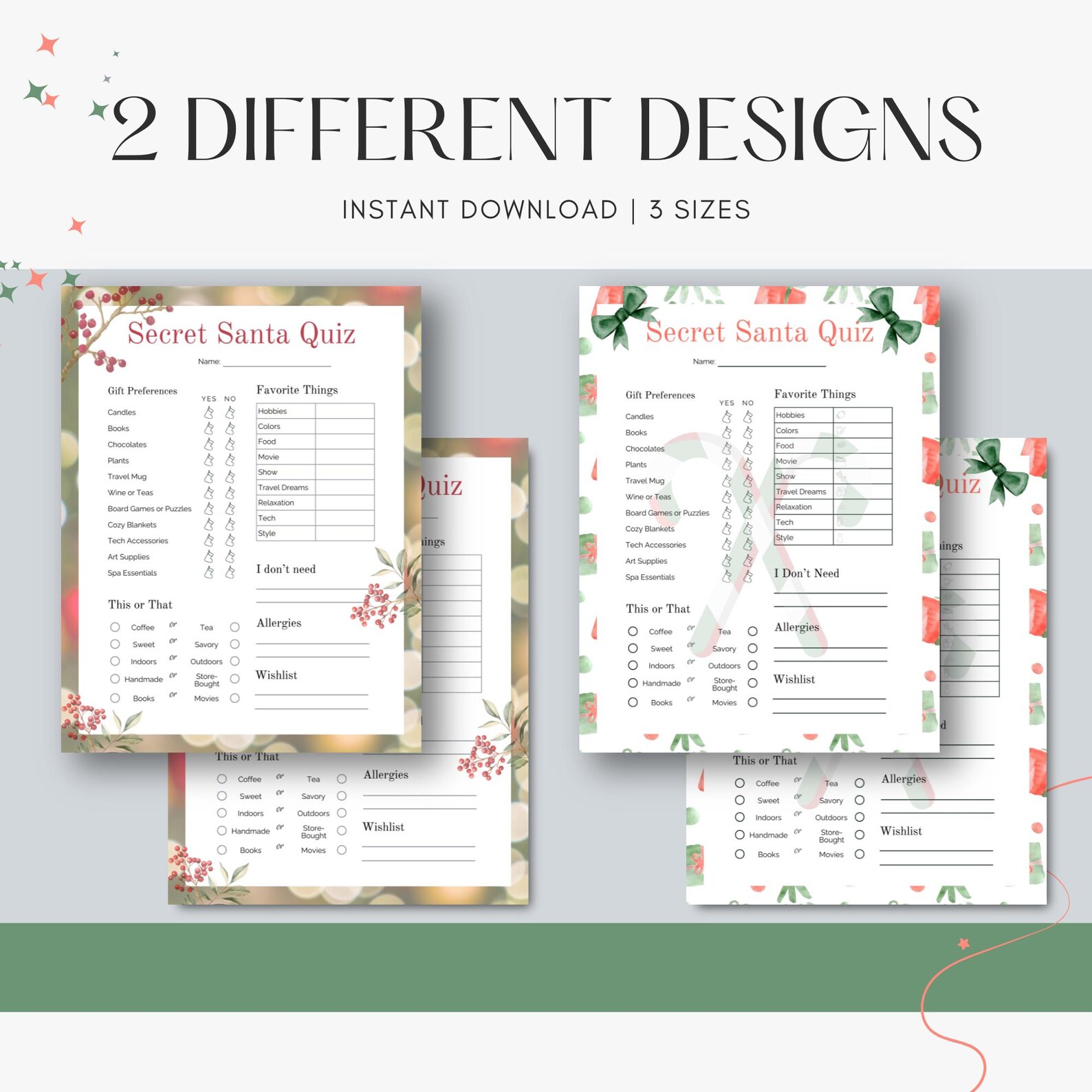 Printable Secret Santa Quiz, Holiday Gift Exchange Form, Office Party ...