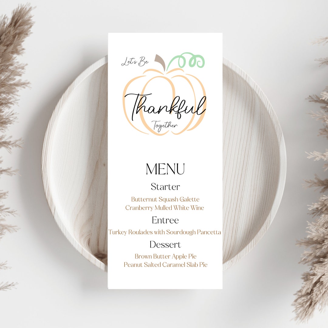 Thanksgiving Dinner Menu Canva Template, Pumpkin Menu Printable ...