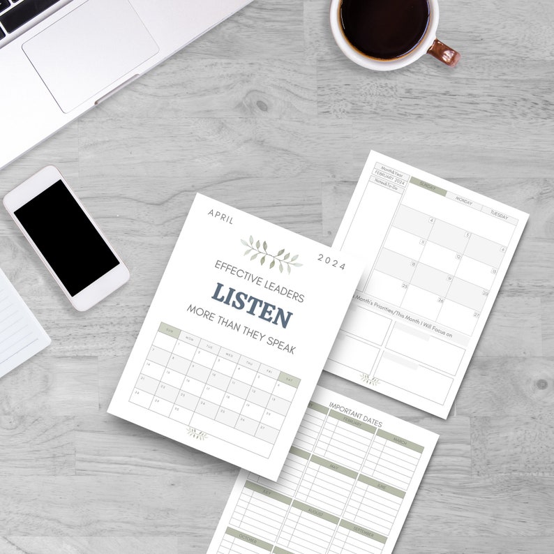 2024 Printable Leadership Quotes Calendar Monthly Motivational Planner ...